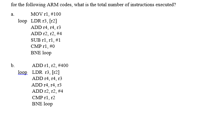 Solved for the following ARM codes, what is the total number | Chegg.com