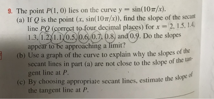 Solved 9. The point P(1,0) lies on the curve y = sin(10π/s). | Chegg.com