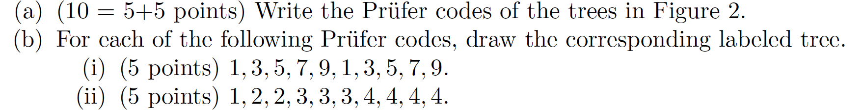 Solved (a) (10 = 5+5 points) Write the Prüfer codes of the | Chegg.com