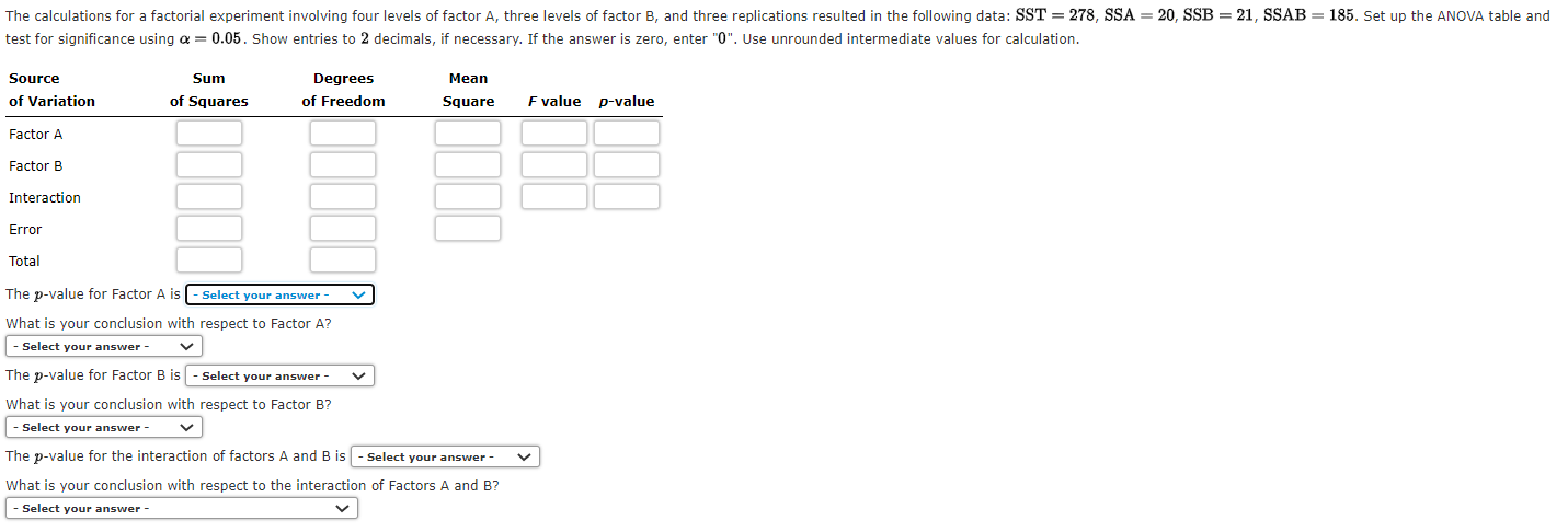 orial experiment involving four levels of factor A, | Chegg.com
