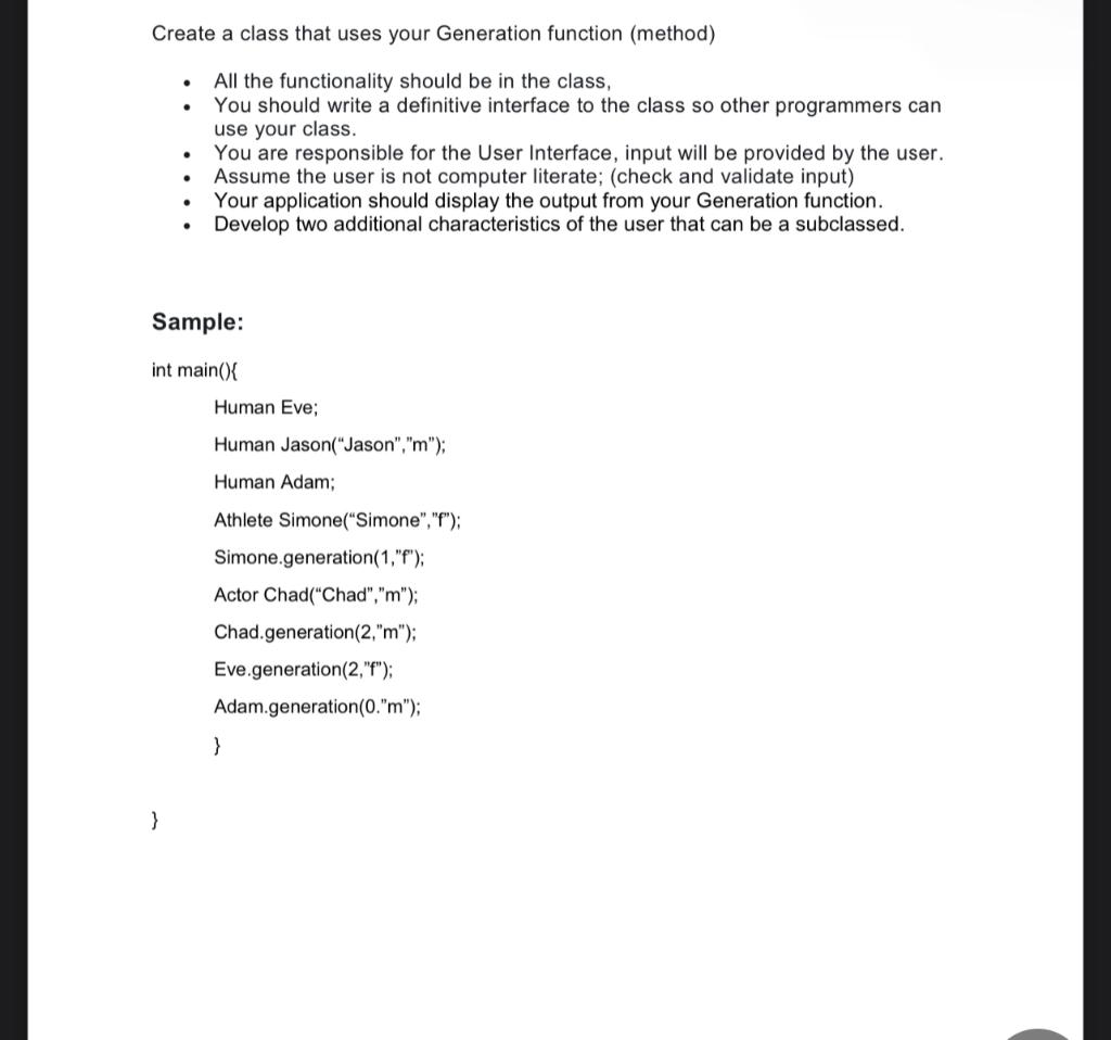 Solved Create a class that uses your Generation function | Chegg.com
