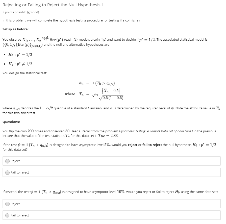Solved Rejecting or Failing to Reject the Null Hypothesis 2 | Chegg.com