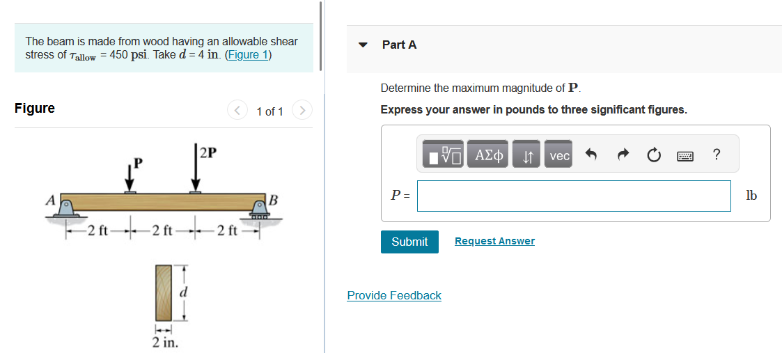 Solved The beam is made from wood having an allowable shear | Chegg.com
