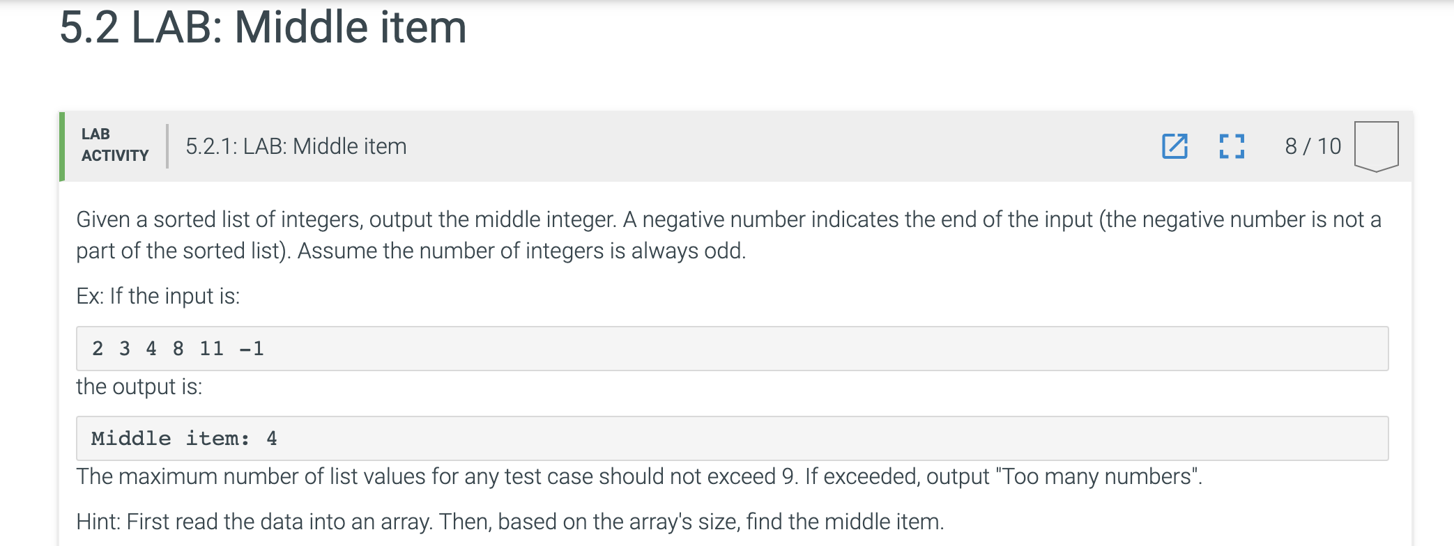 Solved Need in CGiven a sorted list of integers, output the | Chegg.com