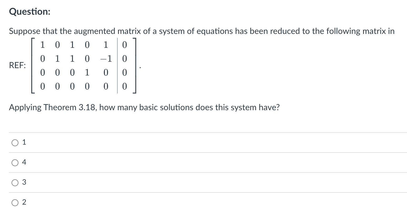 Solved Question: Suppose that the augmented matrix of a | Chegg.com