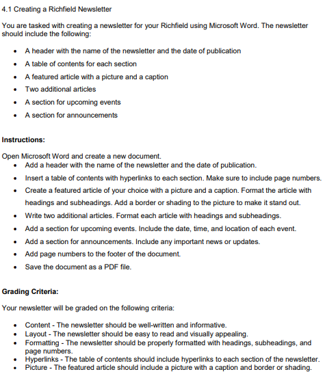 Solved 4.1 Creating a Richfield Newsletter You are tasked | Chegg.com