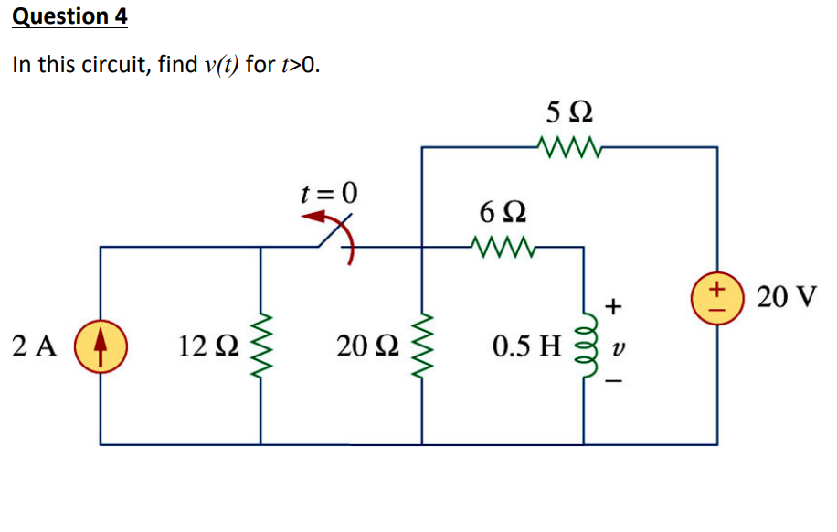 Solved In this circuit, find v(t) for t>0. | Chegg.com