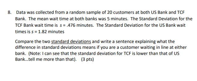 Solved 8. Data was collected from a random sample of 20 | Chegg.com