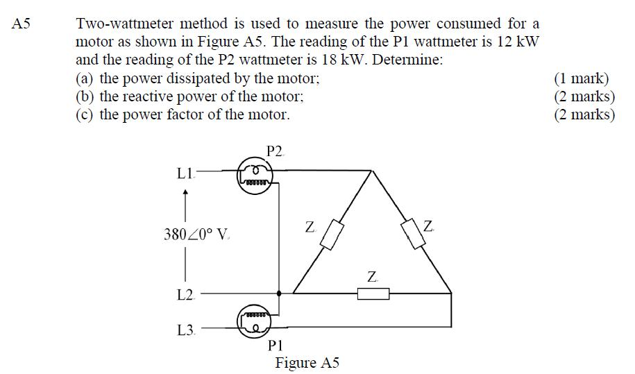 Solved A5 Two-wattmeter method is used to measure the power | Chegg.com