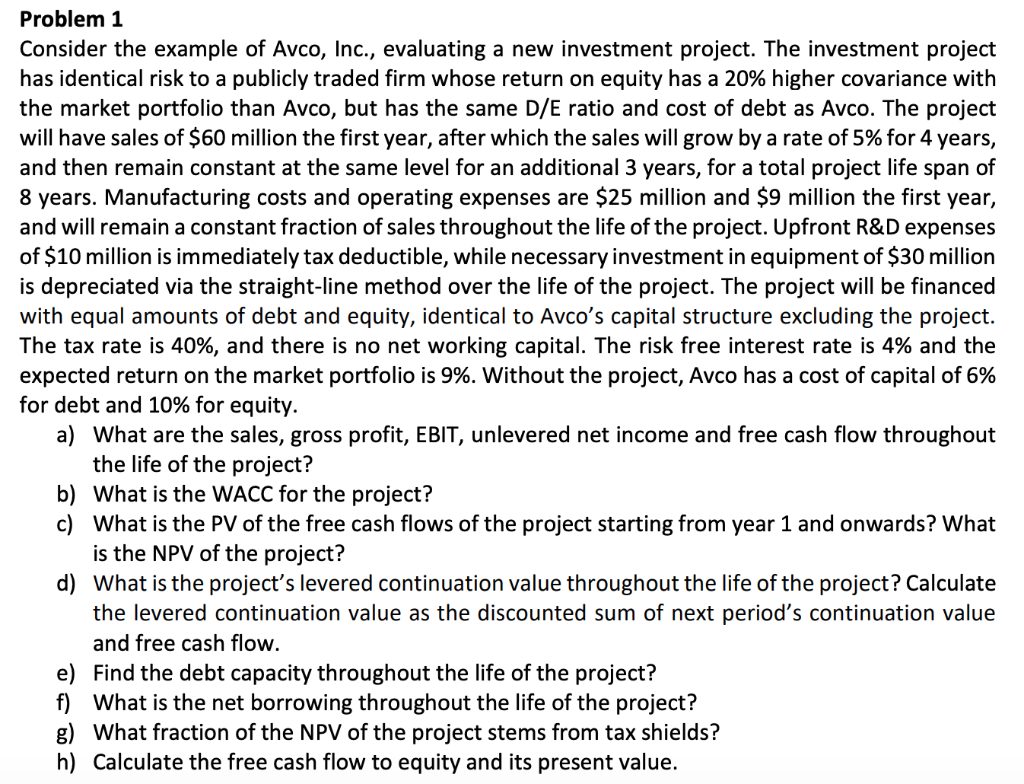 Problem 1 Consider the example of Avco, Inc., | Chegg.com