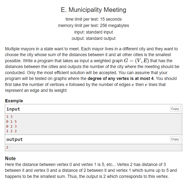 Solved E. Municipality Meeting time limit per test: 15 | Chegg.com