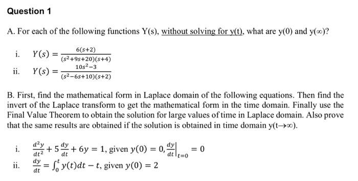 Solved A. For each of the following functions Y(s), without | Chegg.com