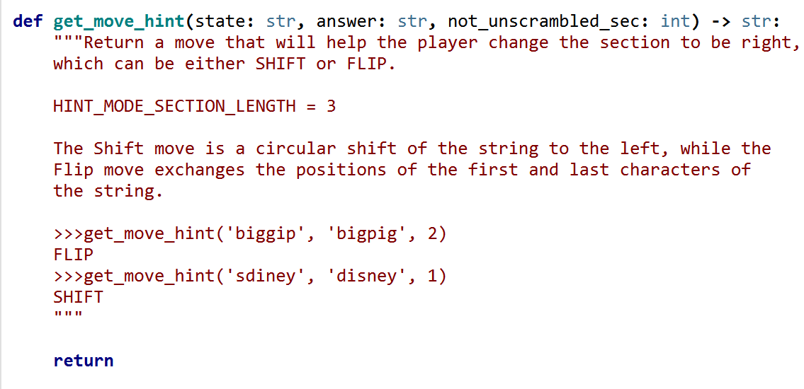 Solved II II II def get_move_hint(state: str, answer: str, | Chegg.com