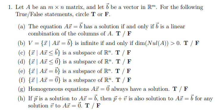 Solved 1. Let A be an m xn matrix, and let ū be a vector in | Chegg.com