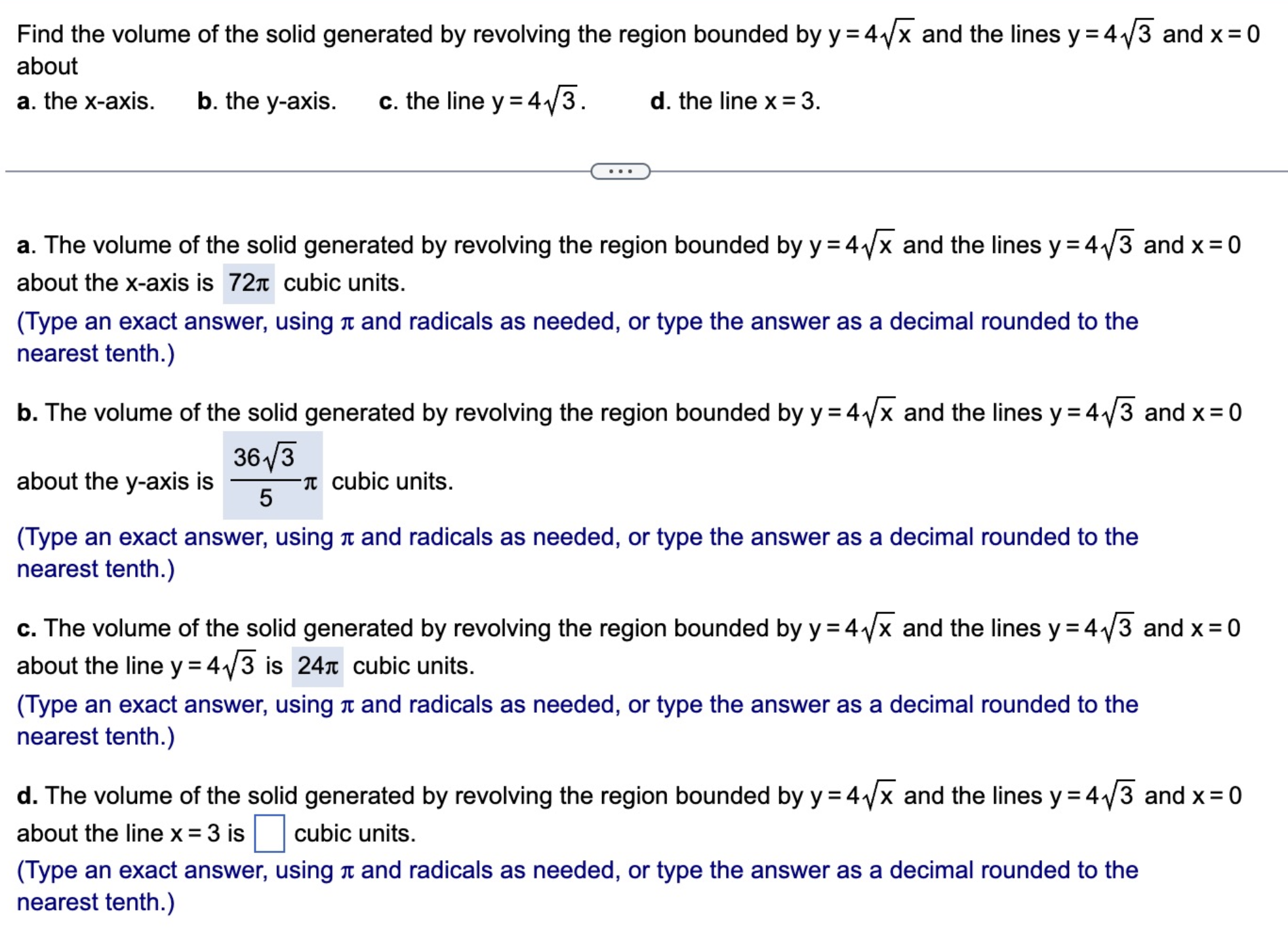 Solved Find the volume of the solid generated by revolving | Chegg.com