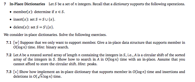 Solved 7 In-Place Dictionaries Let S be a set of n integers. | Chegg.com