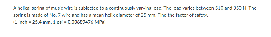 Solved A helical spring of music wire is subjected to a | Chegg.com