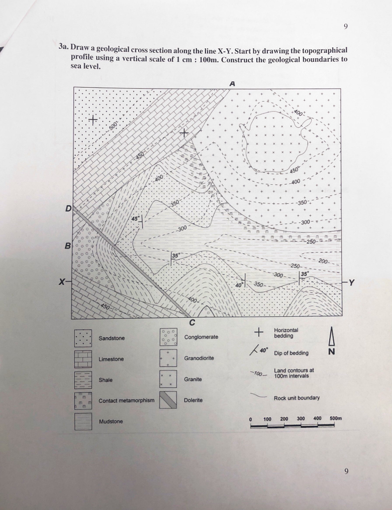 Solved a. Draw a geological cross section along the line | Chegg.com