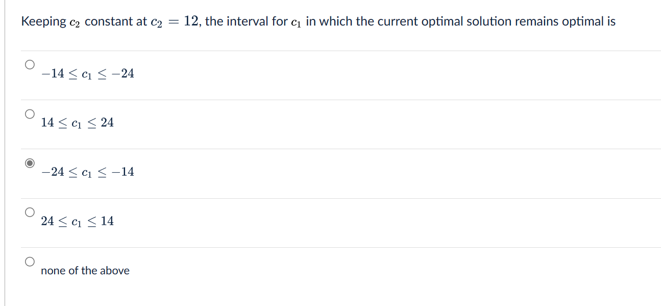 Solved Keeping c2 constant at c2=12, the interval for c1 in | Chegg.com