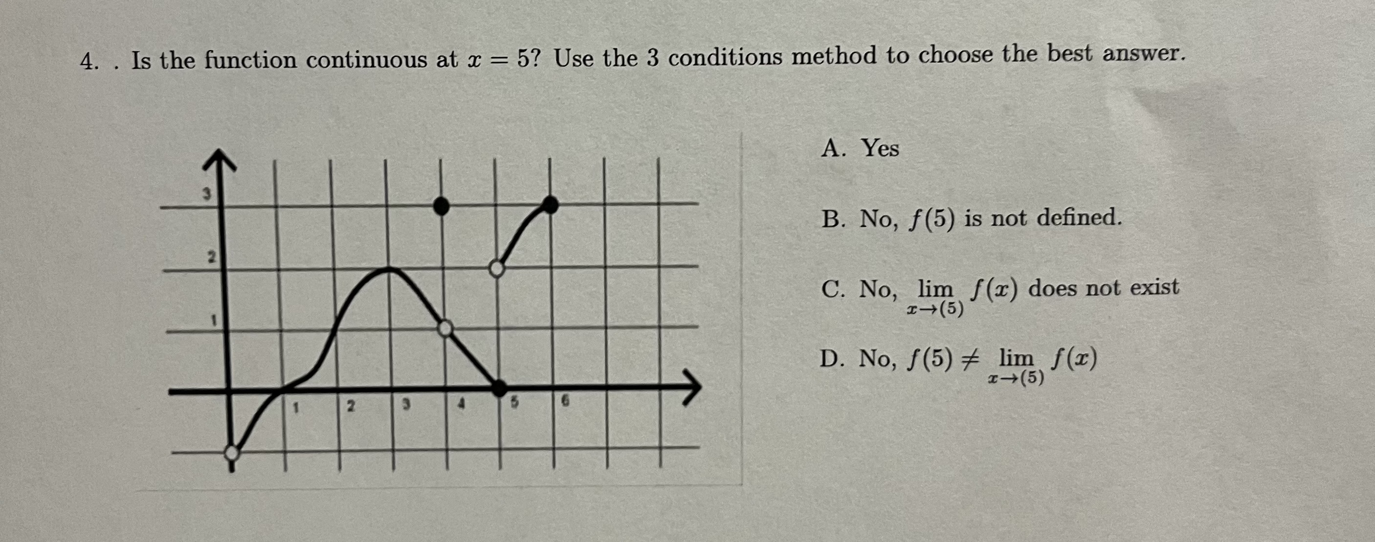 Solved 4 Is The Function Continuous At X 5 Use The 3