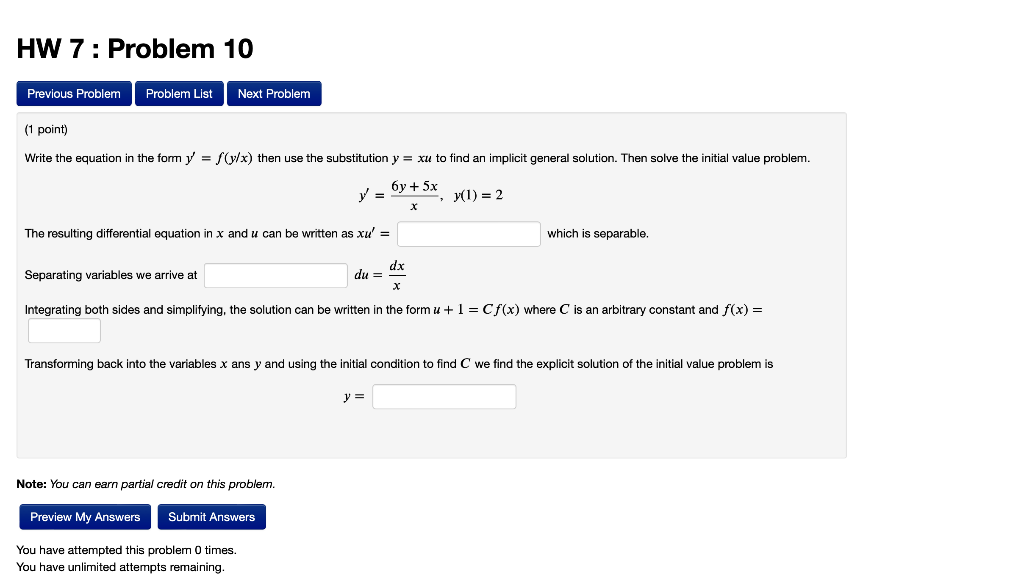 Solved (1 point) Write the equation in the form y′=f(y/x) | Chegg.com