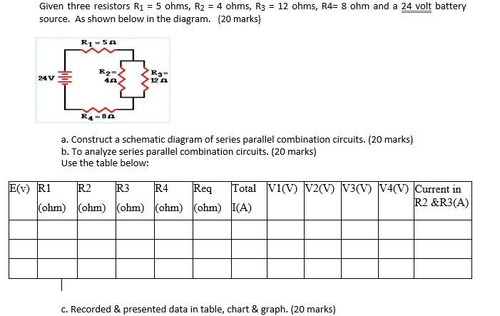 Solved Given three resistors R1 = 5 ohms, R2 = 4 ohms, R3 = | Chegg.com