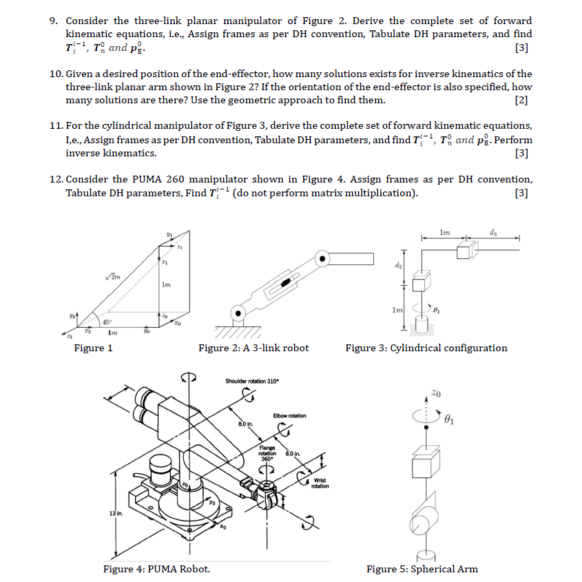 Solved 9. Consider the three-link planar manipulator of | Chegg.com