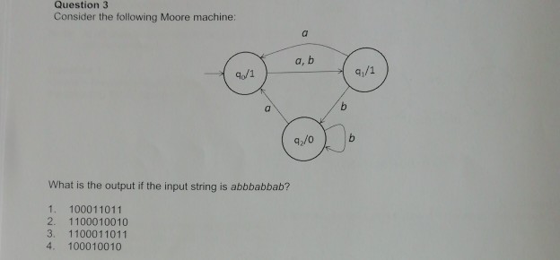 Question 3 Consider the following Moore machine: a, b | Chegg.com