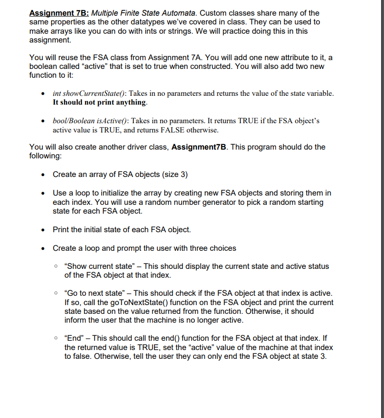 Solved Assignment 7B: Multiple Finite State Automata. Custom | Chegg.com