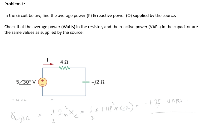 Solved Problem 1: In the circuit below, find the average | Chegg.com
