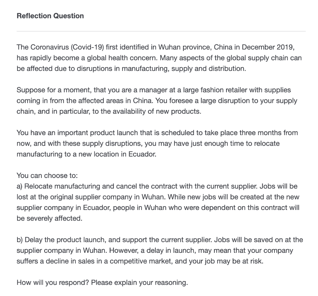Solved Reflection Question The Coronavirus (Covid-19) first | Chegg.com