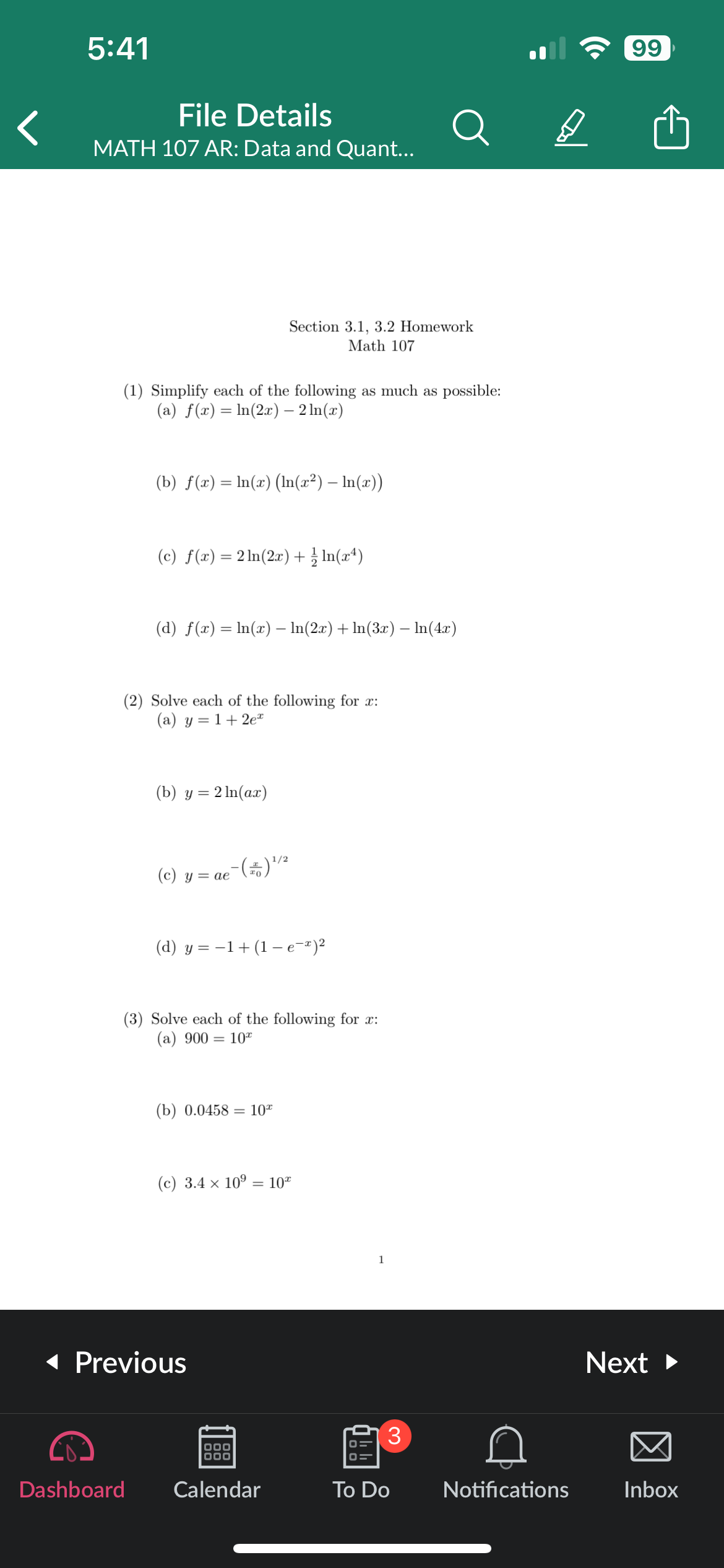 Solved Section 3.1, 3.2 ﻿HomeworkMath 107(1) ﻿Simplify each | Chegg.com