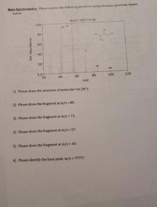 Solved Mass Spectrometry: Please answer the following | Chegg.com