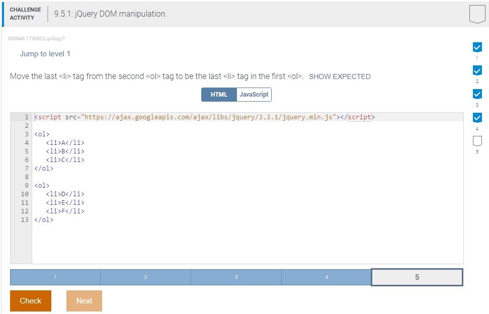 Solved \begin{tabular}{l|l} CHALLENGE & 9.5.1: jQuery DOM | Chegg.com