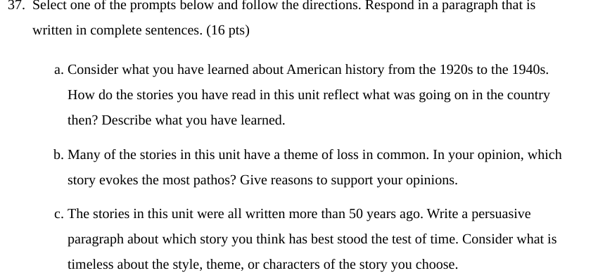 37. Select one of the prompts below and follow the | Chegg.com