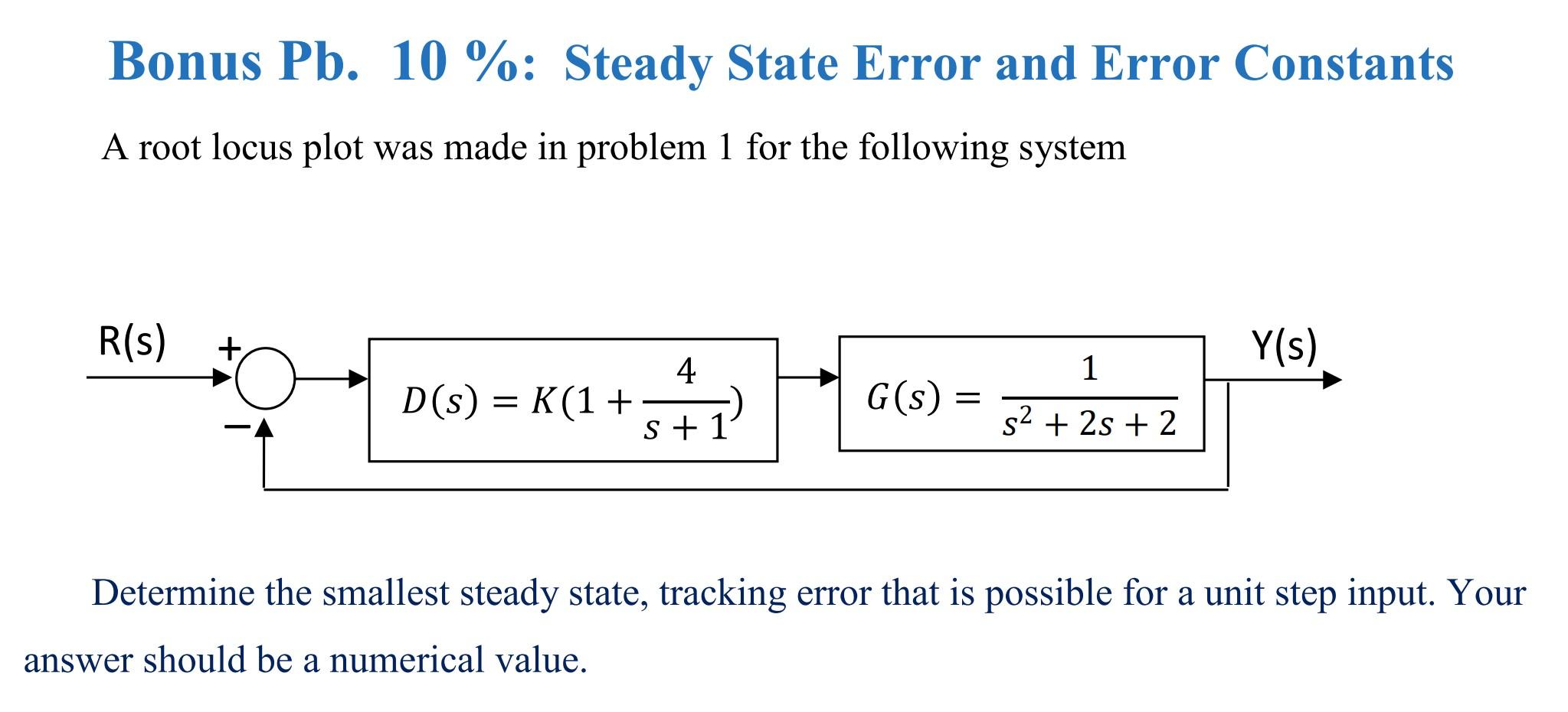 Solved Bonus Pb. 10 %: Steady State Error and Error | Chegg.com