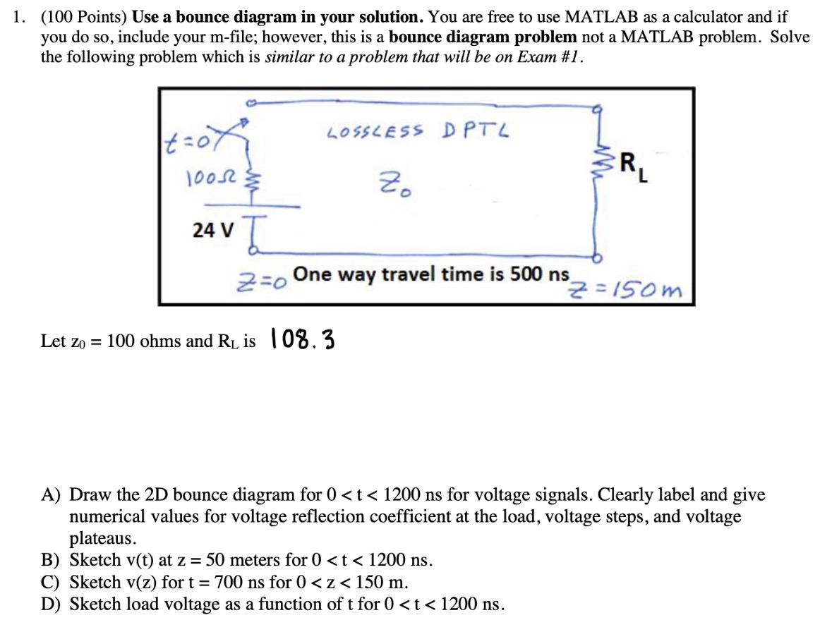 Solved 1. (100 Points) Use a bounce diagram in your | Chegg.com