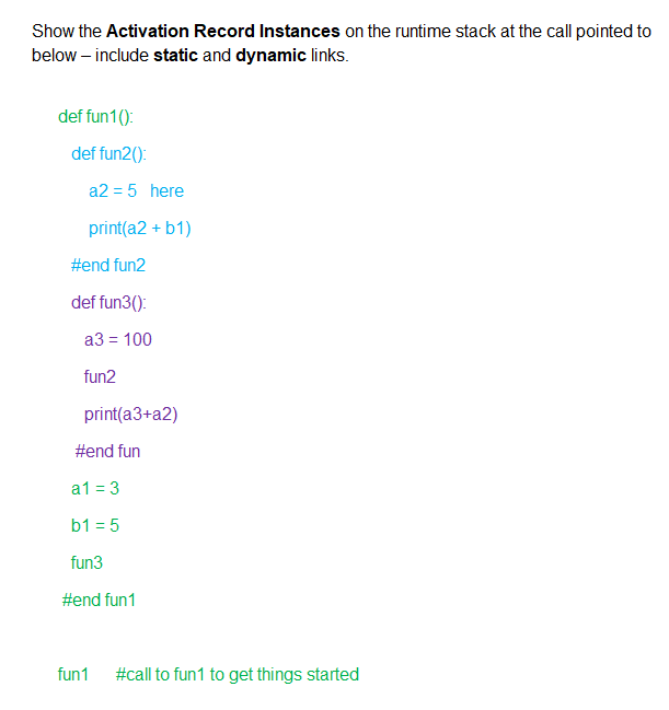 Show the Activation Record Instances on the runtime | Chegg.com