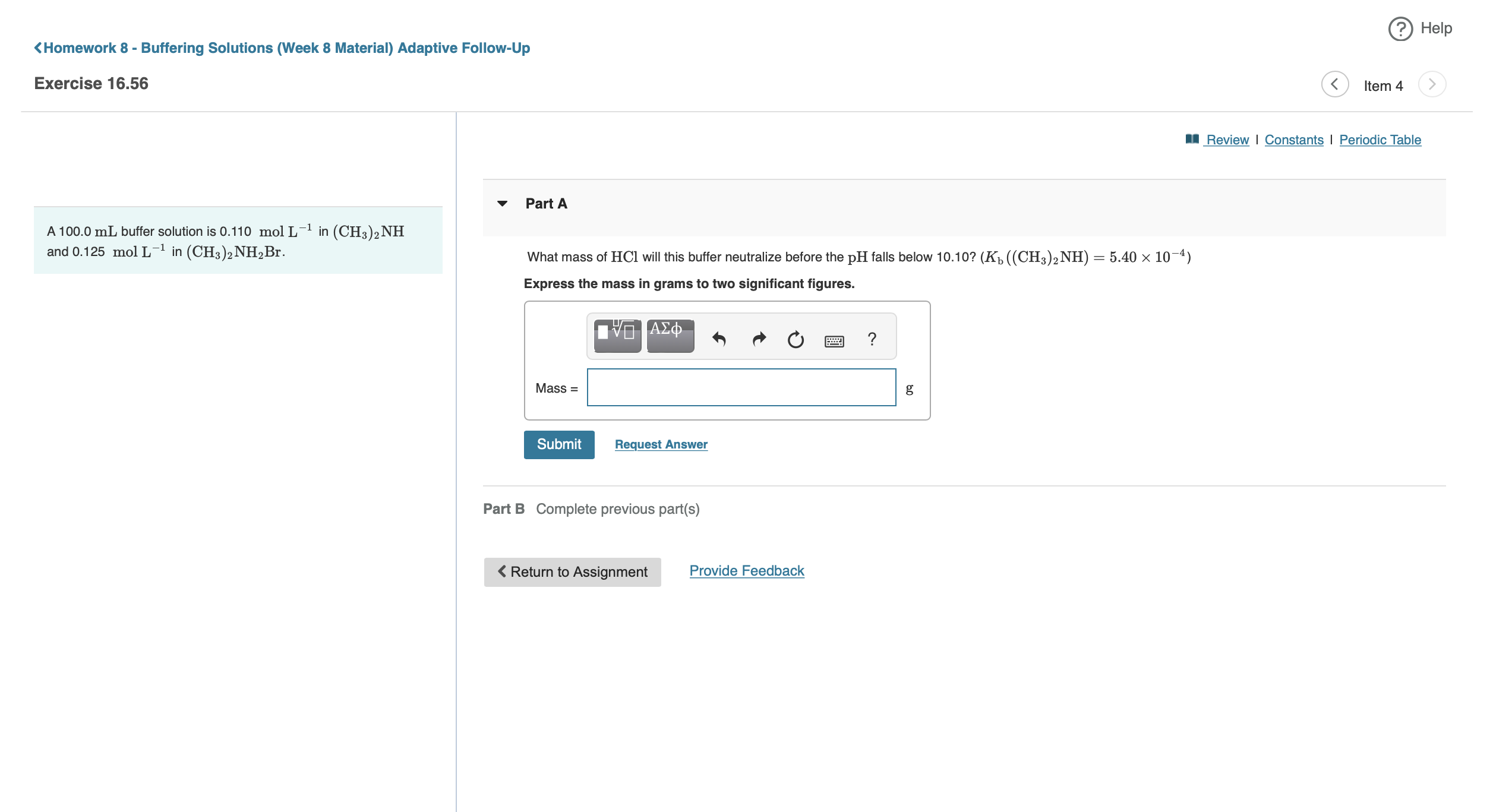 Solved Exercise 16.56A 100.0mL ﻿buffer solution is | Chegg.com