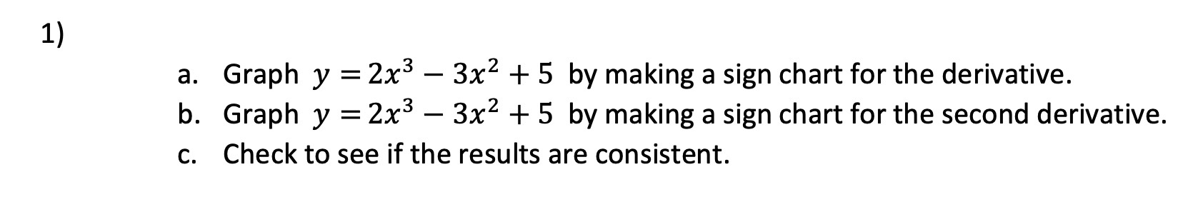 Solved a. Graph y=2x3−3x2+5 by making a sign chart for the | Chegg.com