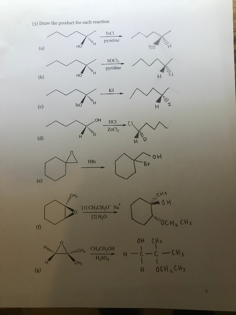 Solved (3) Draw the product for each reaction , TsCl | Chegg.com