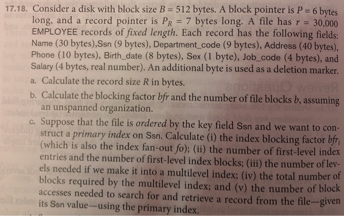 Solved 1718 Consider A Disk With Block Size B 512 Bytes A