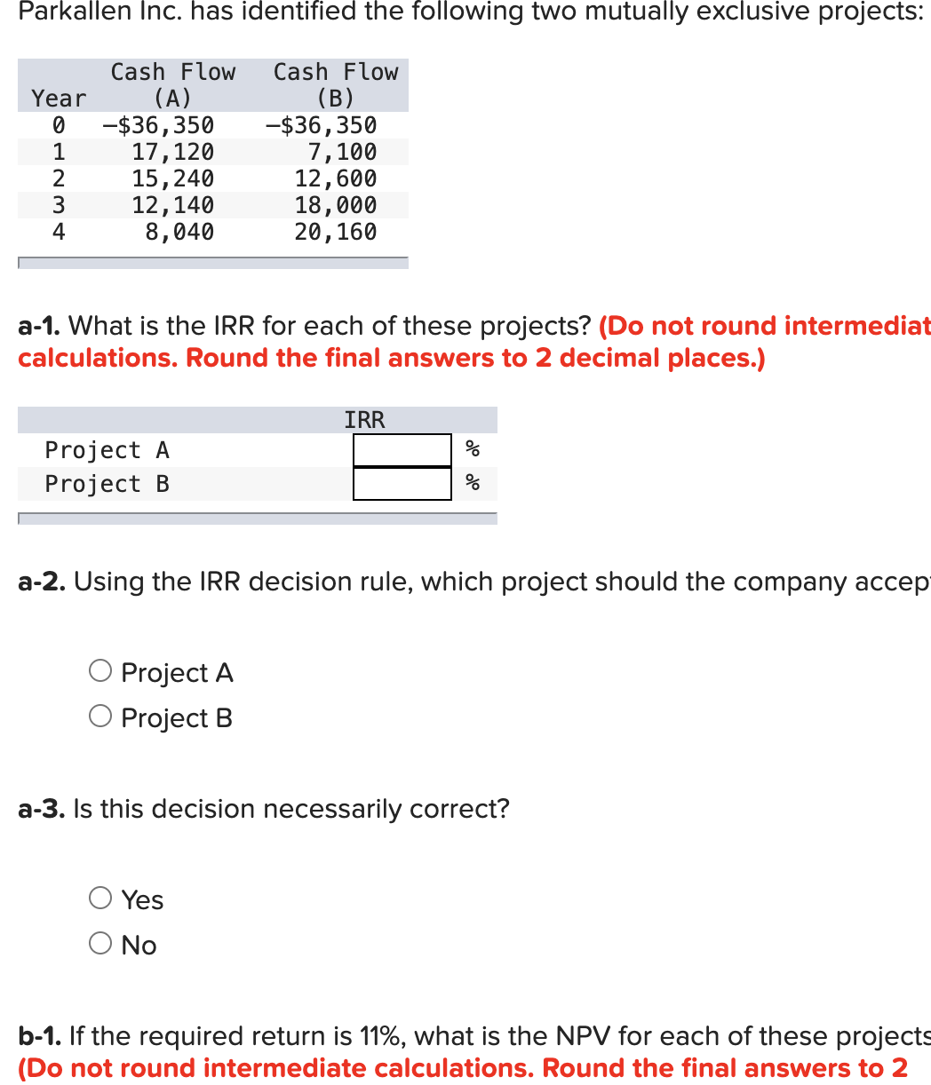 Solved a-1. What is the IRR for each of these projects? (Do | Chegg.com