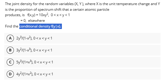 Solved The joint density for the random variables (X,Y), | Chegg.com