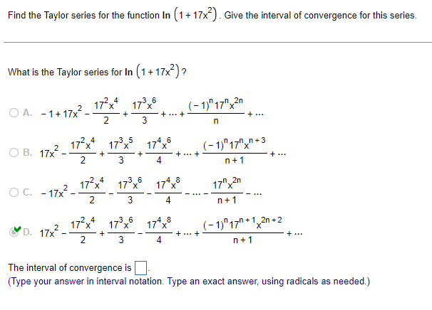 Solved Find the Taylor series for f(x)=1+7x4x. Give the | Chegg.com