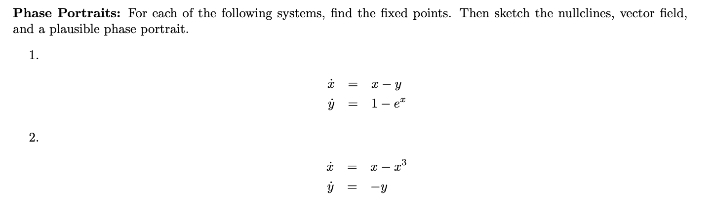 Solved Phase Portraits: For each of the following systems, | Chegg.com