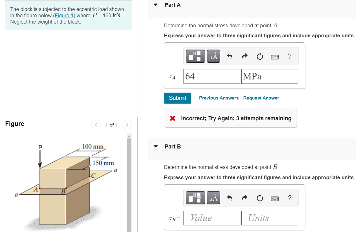 Solved The block is subjected to the eccentric load shown in | Chegg.com