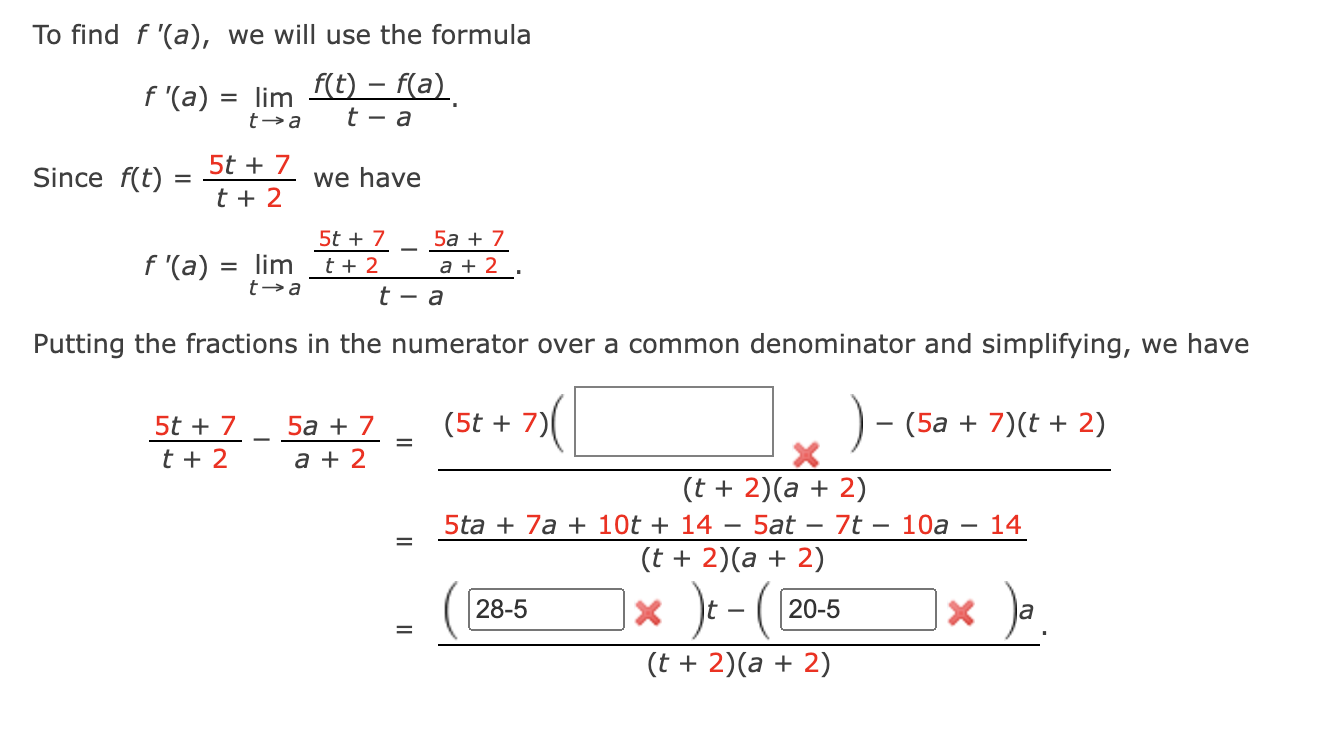 Solved To find f′(a), we will use the formula | Chegg.com