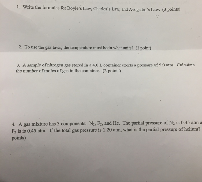 Solved the formulas for Boyle's Law, Charles's Law, and | Chegg.com