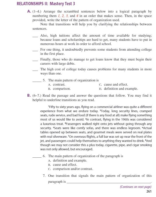 Solved Relationships Ii Mastery Test 3 A 1 4 Arrange